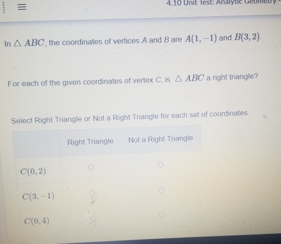 Solved: 4.10 Unit Test: Analytic Geometry In ABC , the coordinates of ...