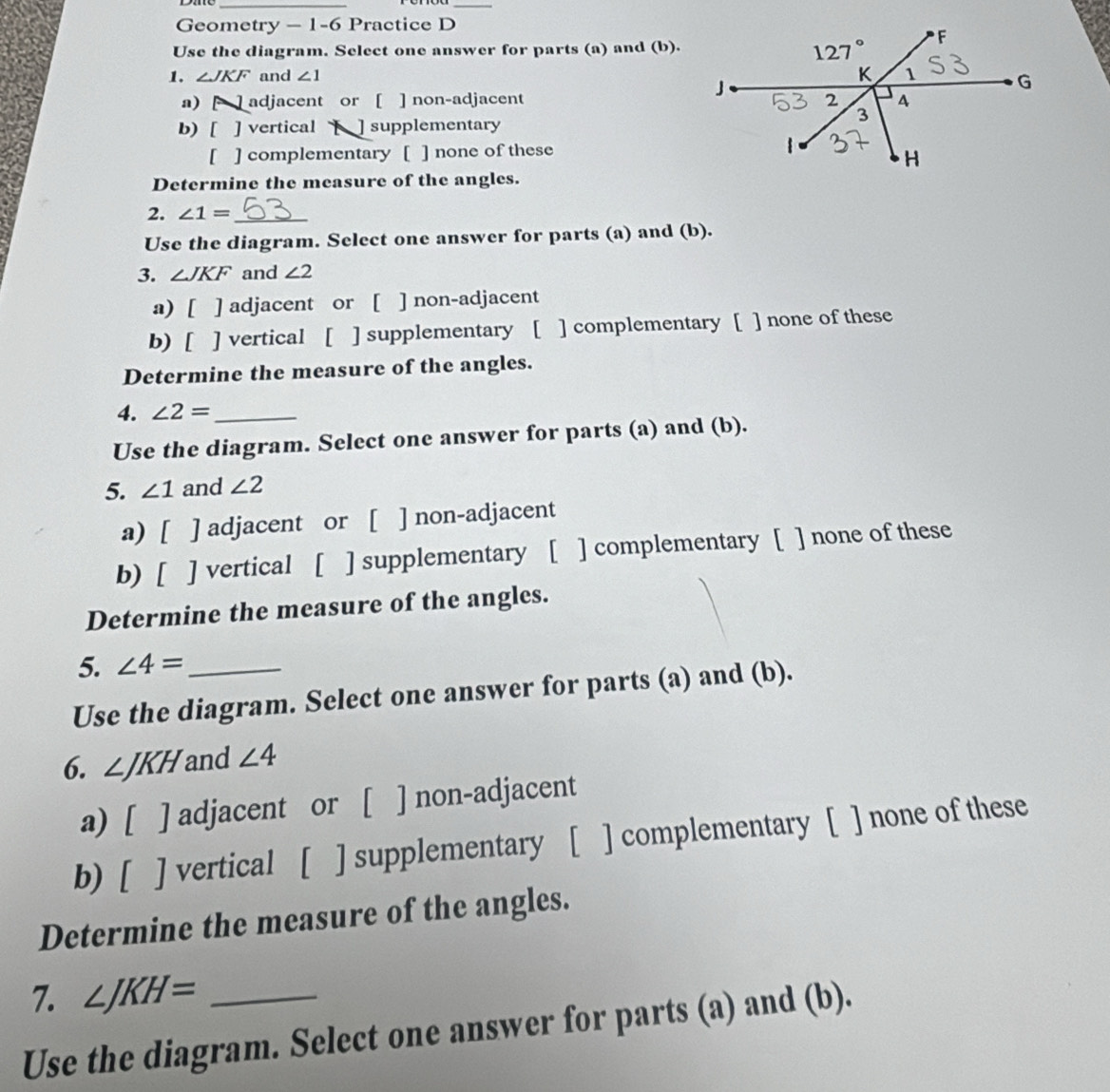 Solved: Geometry - 1-6 Practice D Use the diagram. Select one answer ...