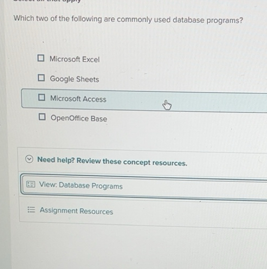 Solved: Which two of the following are commonly used database programs ...