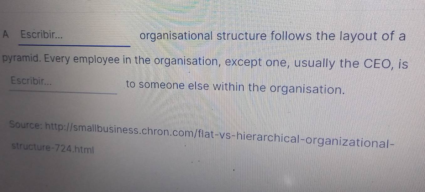 Resuelto:A Escribir... organisational structure follows the layout of a ...