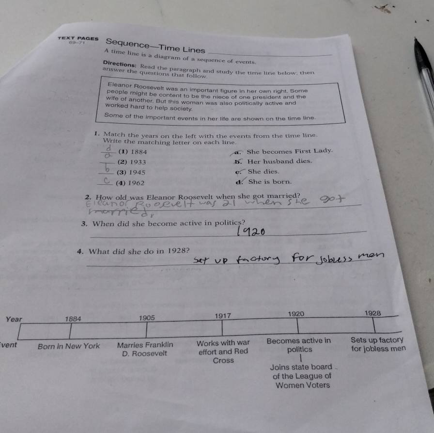 Solved: 69-7 exT pses Sequence—Time Lines A time line is a diagram of a ...