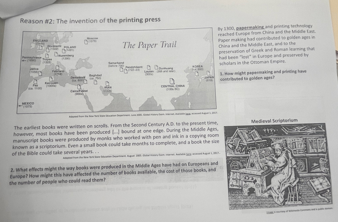 Solved: Reason #2: The invention of the printing press 00, papermaking ...