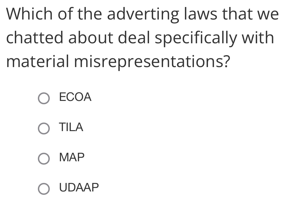 Solved: Which of the adverting laws that we chatted about deal ...