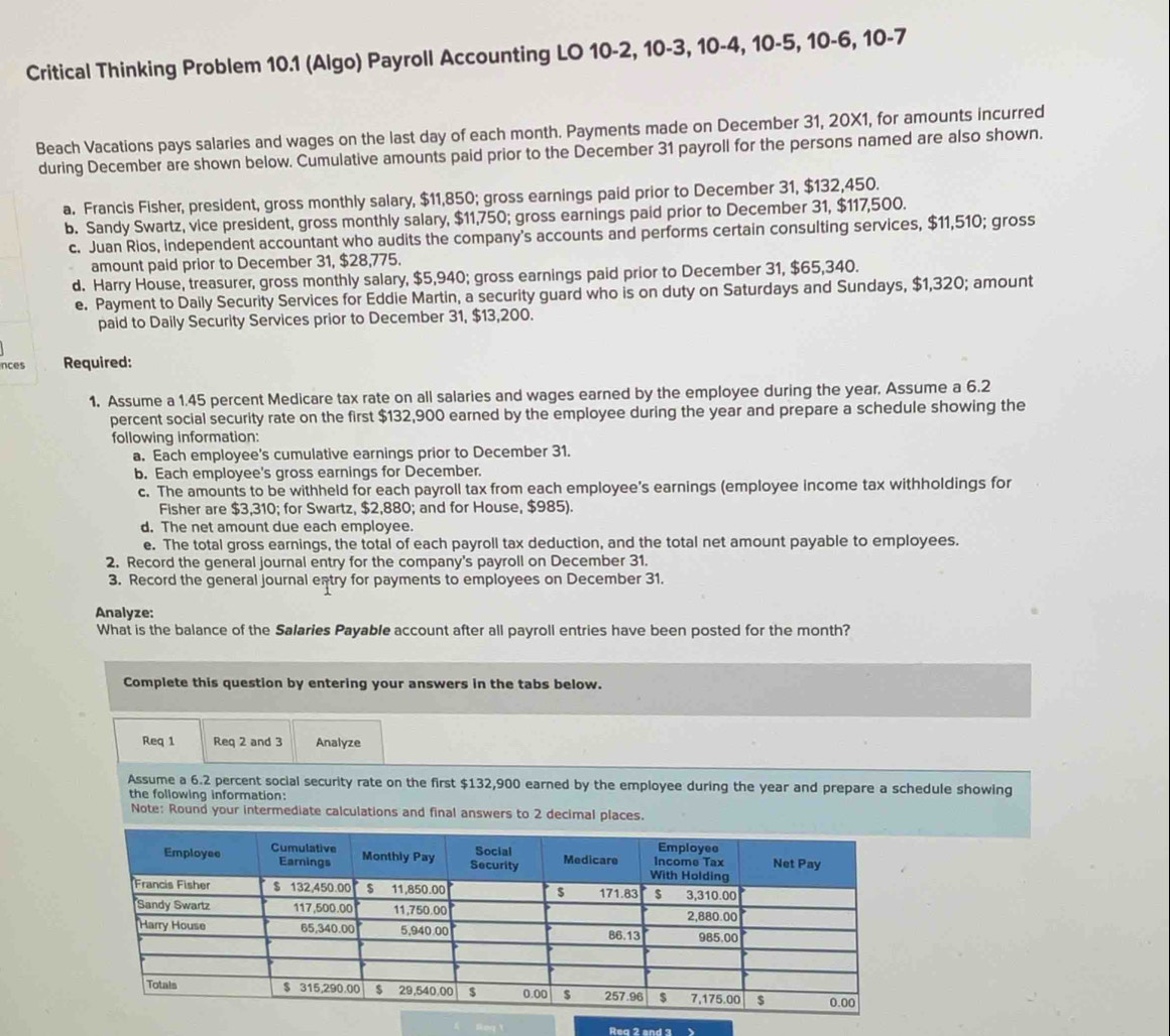 Solved: Critical Thinking Problem 10.1 (Algo) Payroll Accounting LO 10 ...