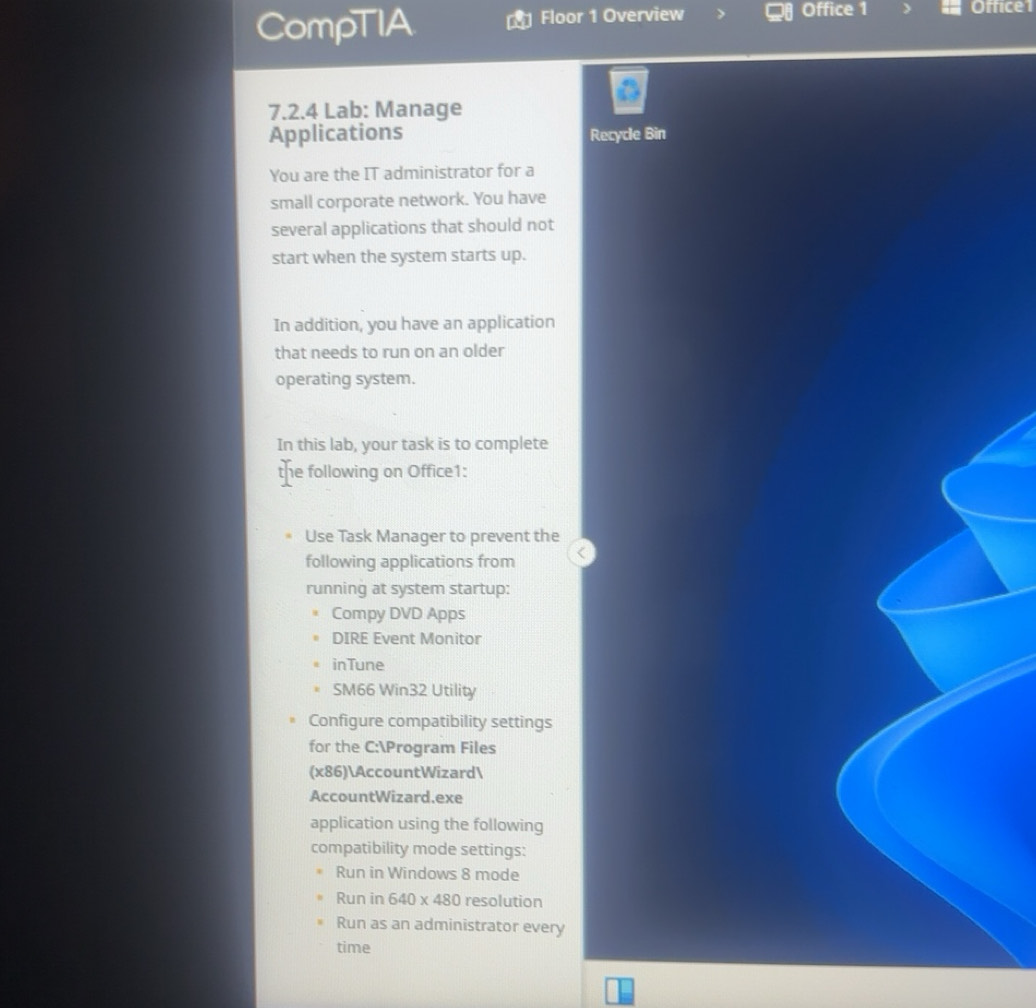 Solved: CompTIA Floor 1 Overview Office1 7.2.4 Lab: Manage Applications ...