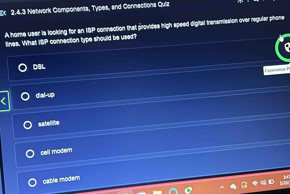 Solved: Network Components, Types, and Connections Quiz A home user is ...