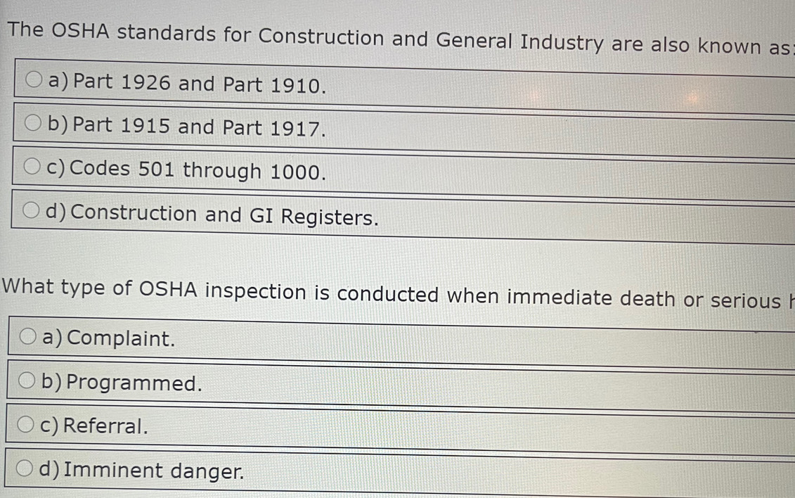 Solved: The OSHA standards for Construction and General Industry are ...