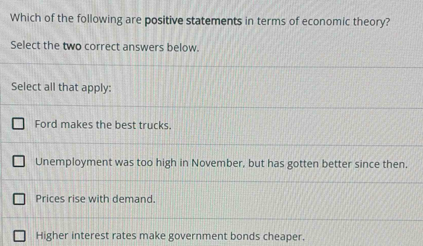 Solved: Which of the following are positive statements in terms of ...