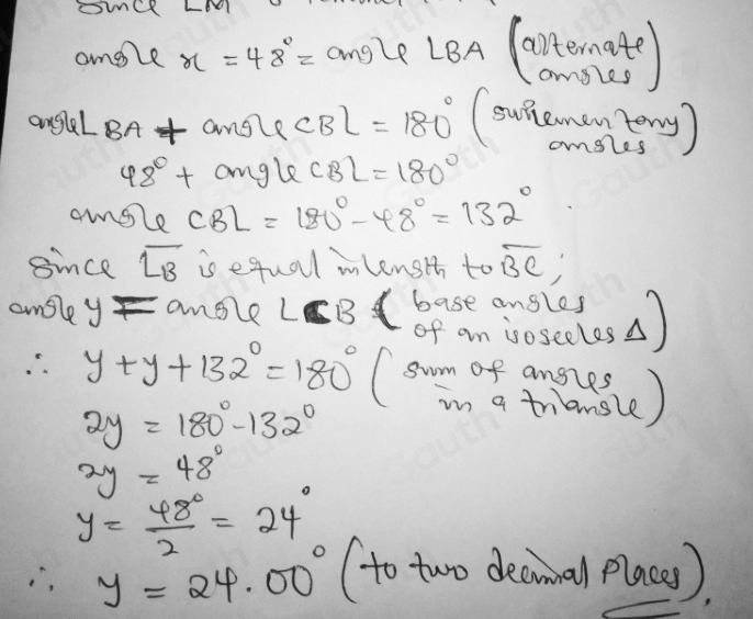 Solved: In the diagram below, line LM is parallel to line PQ. Line LB is equal in length to line ...