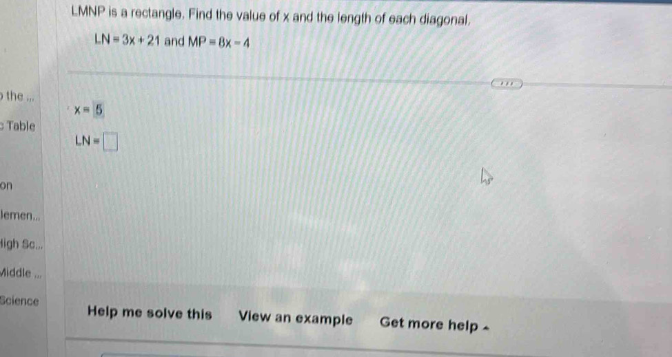 Solved: LMNP is a rectangle. Find the value of x and the length of each ...