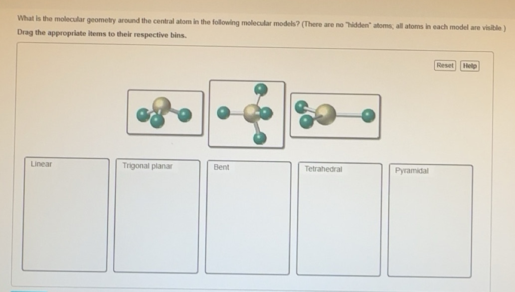 Solved: What is the molecular geometry around the central atom in the ...