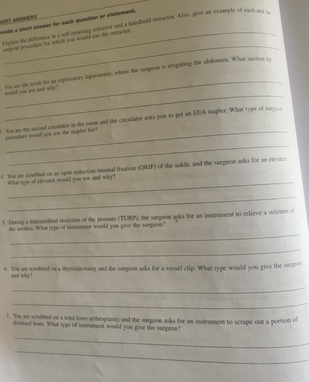 Solved: ORT ANSWERS ovide a short answer for each question or statement ...