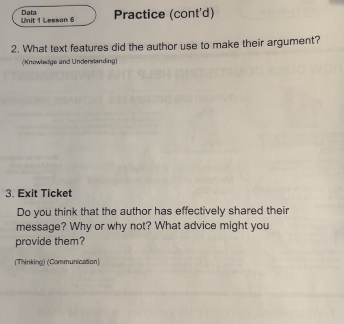 Solved: Data Unit 1 Lesson 6 Practice (cont'd) 2. What text features ...
