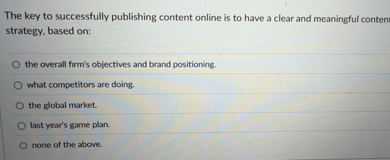 Solved: The key to successfully publishing content online is to have a ...