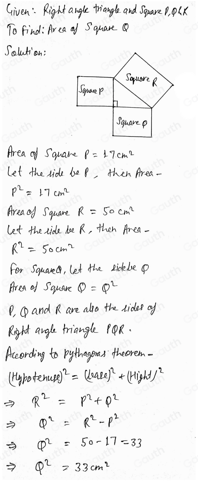 Solved: The diagram shows a right-angled triangle. Squares are drawn on ...