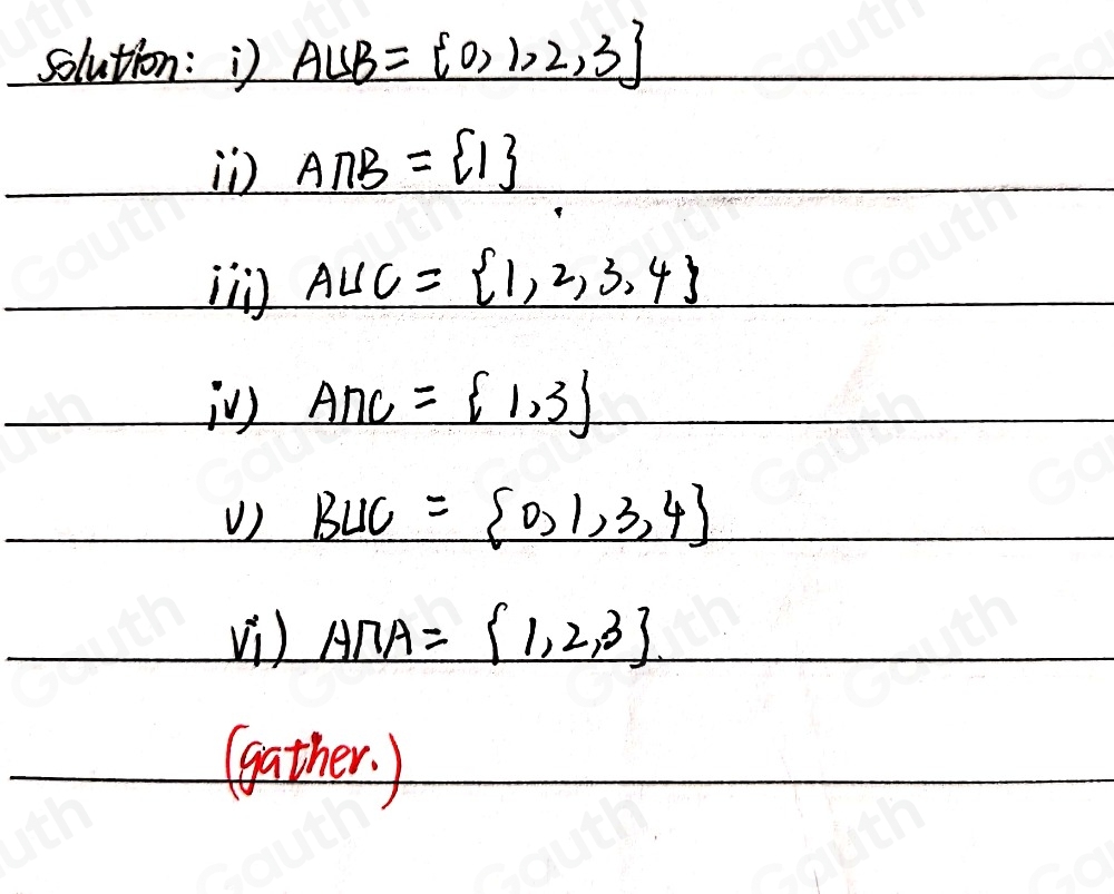 Solved: lf A= 1,2,3 B= 0,1 and C= 1,3,4 then find (i). (ii). (iii). A∪ C A∪ B A∩ B (iv) (v). (v ...
