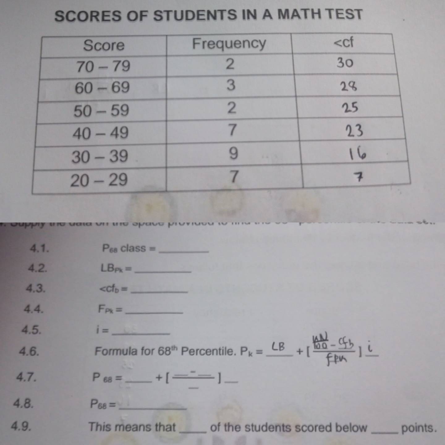 Solved: SCORES OF STUDENTS IN A MATH TEST c upply the data on the space ...