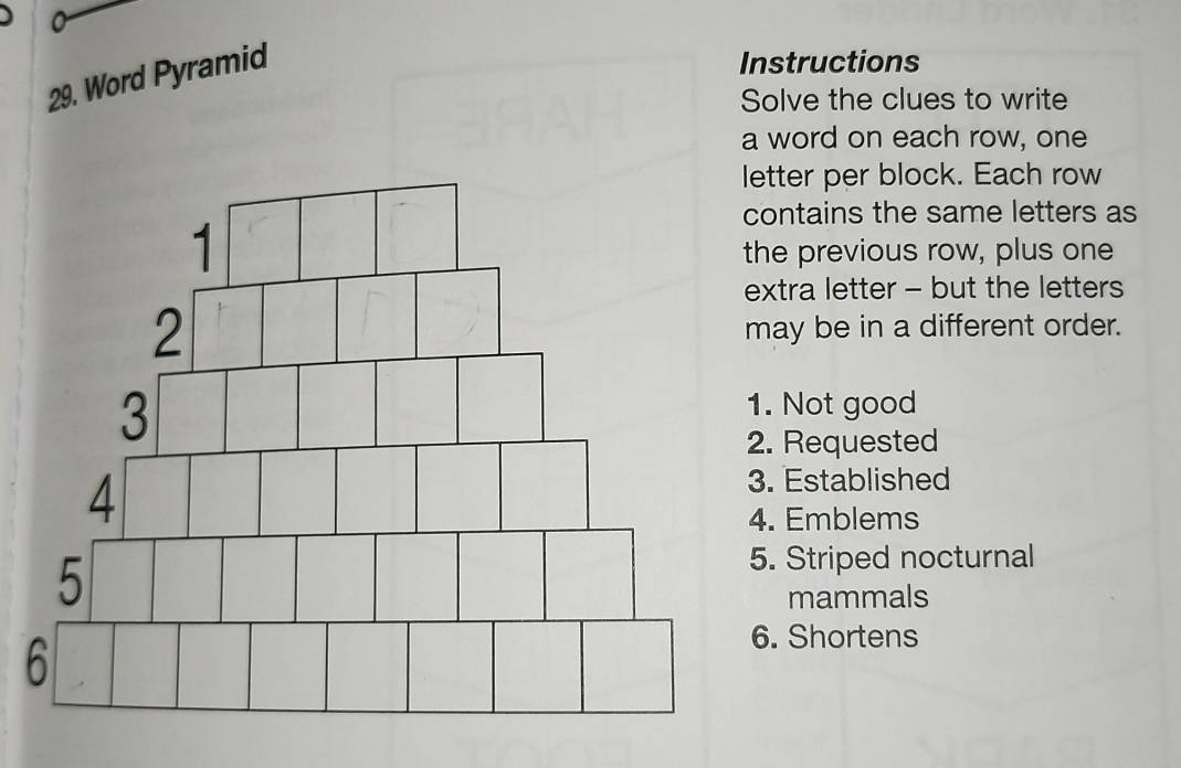 Solved: Word Pyramid Instructions Solve the clues to write a word on ...