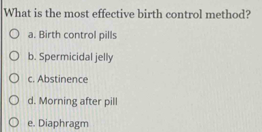 Solved: What is the most effective birth control method? a. Birth ...