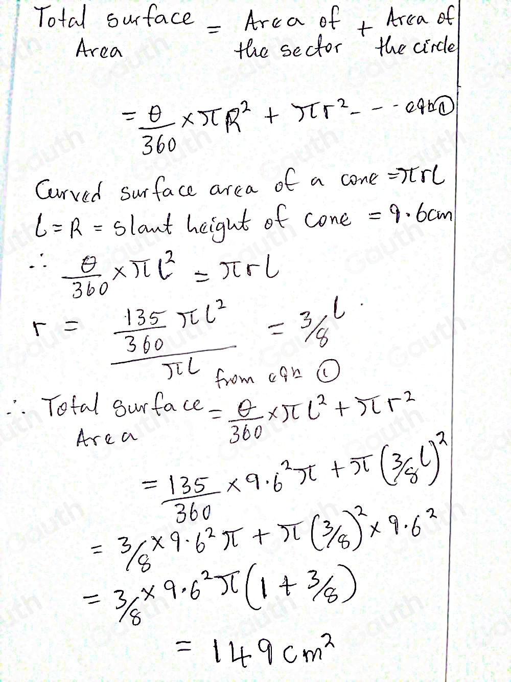 Solved: The diagram shows the net of a cone. Calculate the total ...