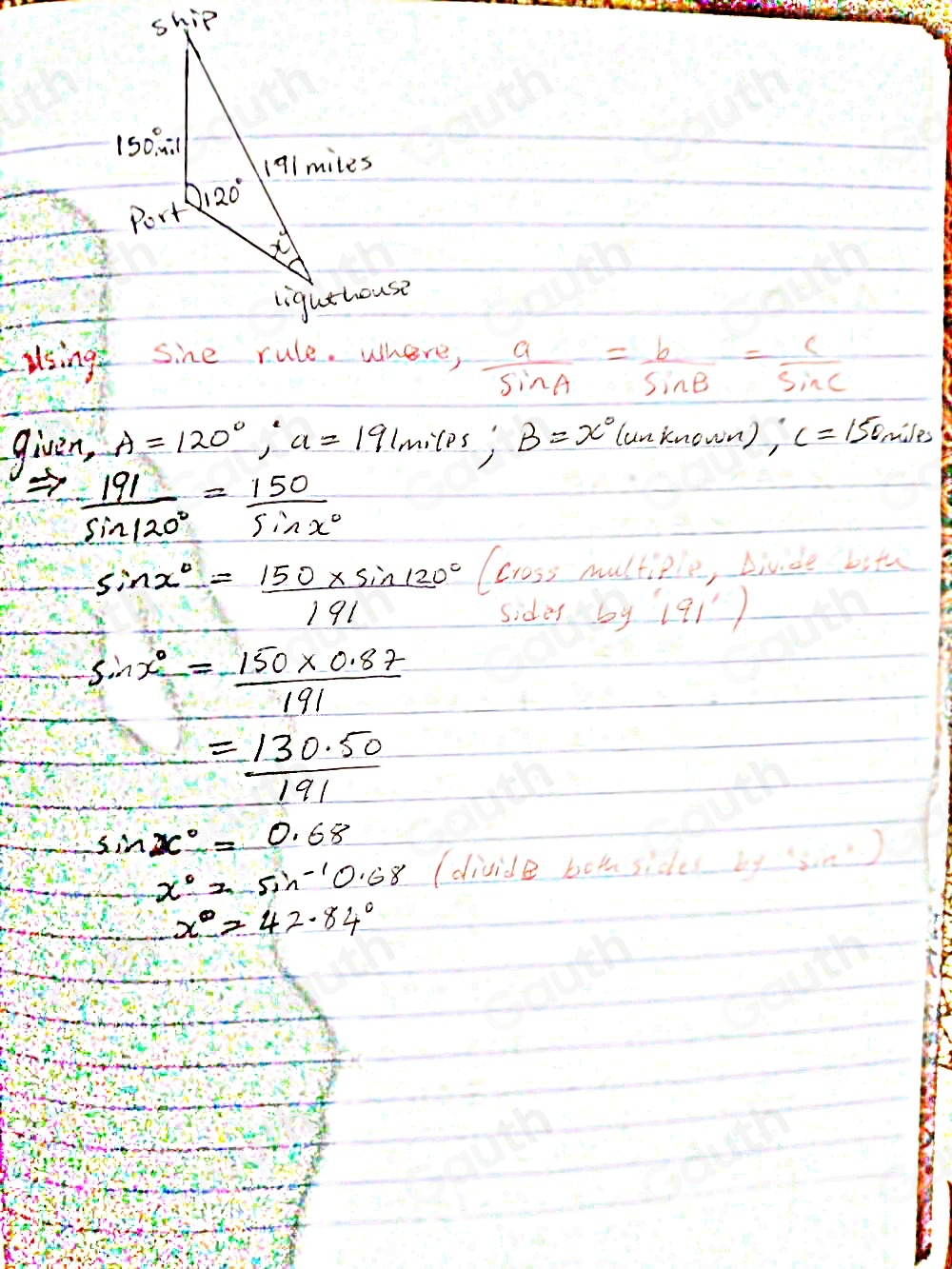 Solved: A ship is 150 miles due north of a port. A lighthouse is on a ...