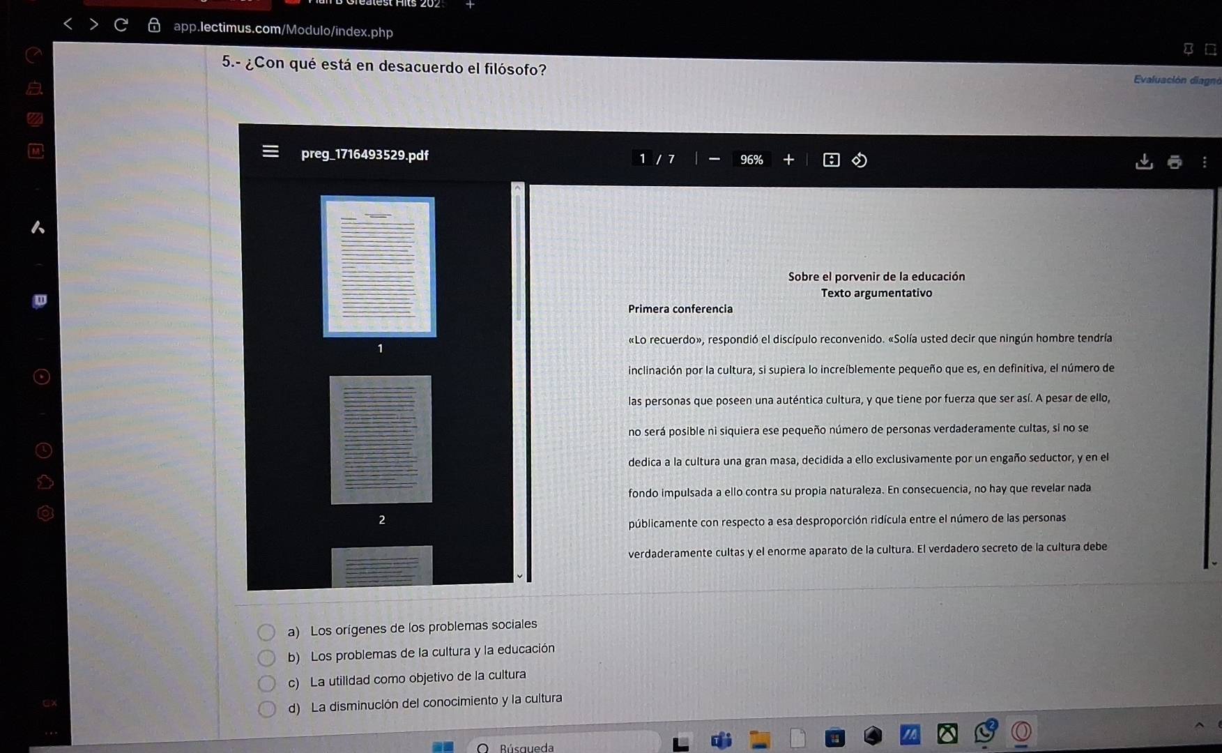 Resuelto:5.- ¿Con qué está en desacuerdo el filósofo? Evaluación diagnó ...