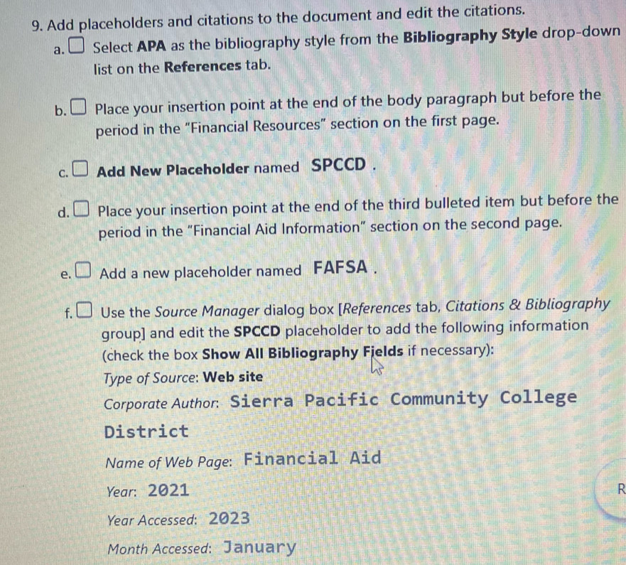 Solved: Add placeholders and citations to the document and edit the ...
