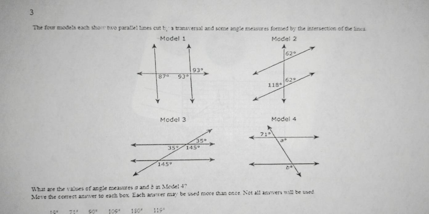 Solved: The four models each show two parallel lines cut by a ...