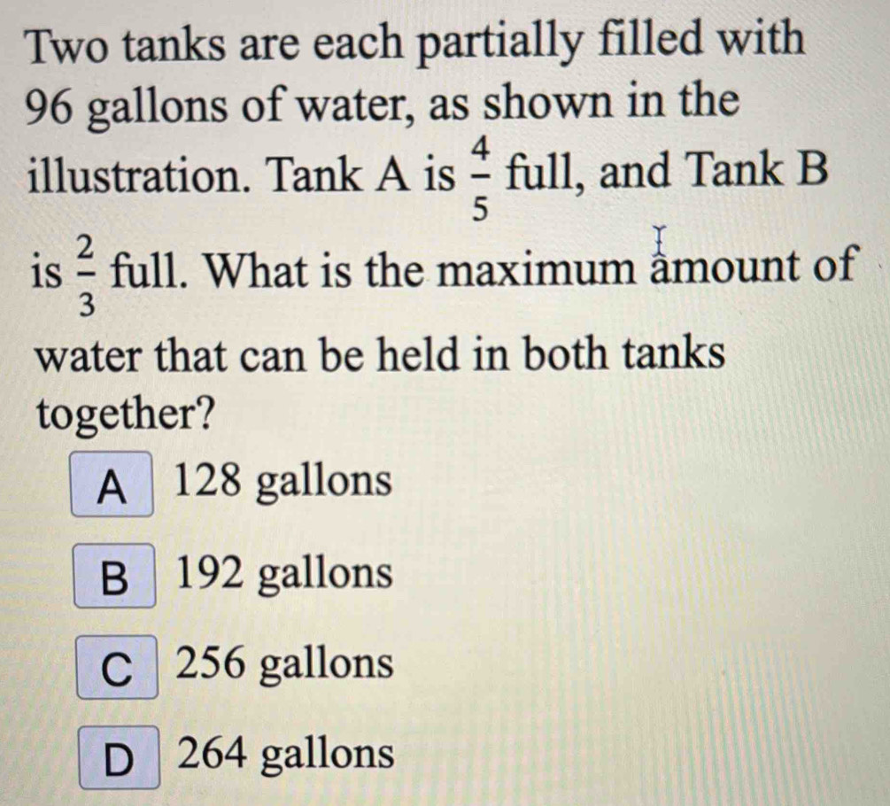 Solved: Two tanks are each partially filled with 96 gallons of water, as shown in the ...