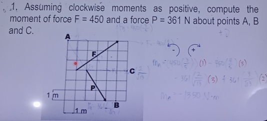 Solved: Assuming clockwise moments as positive, compute the moment of ...