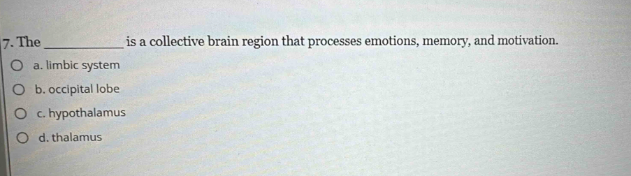 Solved: The _is a collective brain region that processes emotions ...