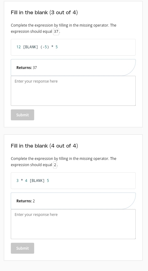 Solved: Fill in the blank (3 out of 4) Complete the expression by ...