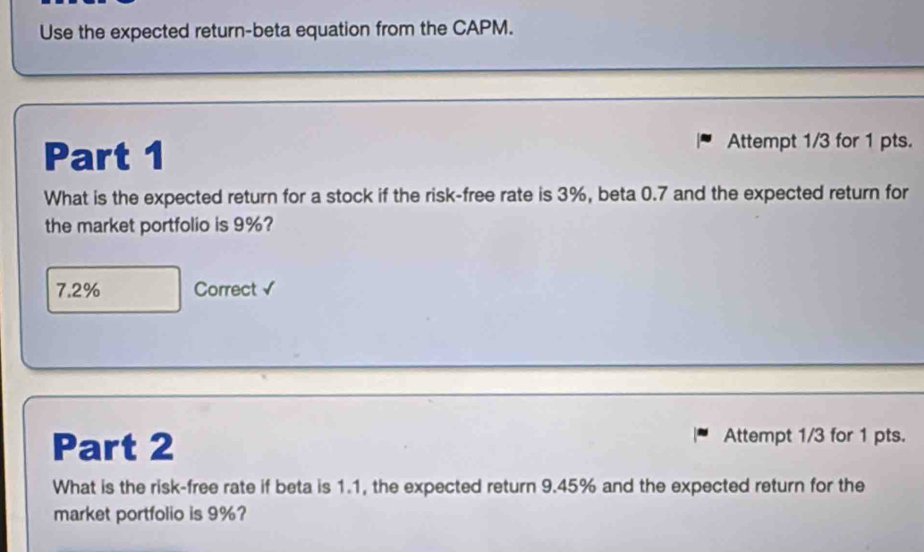 Solved: Use the expected return-beta equation from the CAPM. Part 1 ...