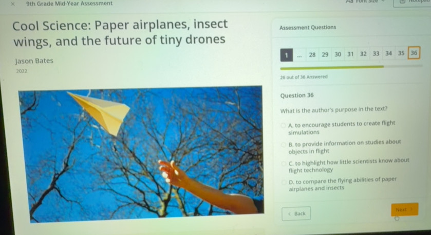 Solved: × 9th Grade Mid-Year Assessment Cool Science: Paper airplanes ...