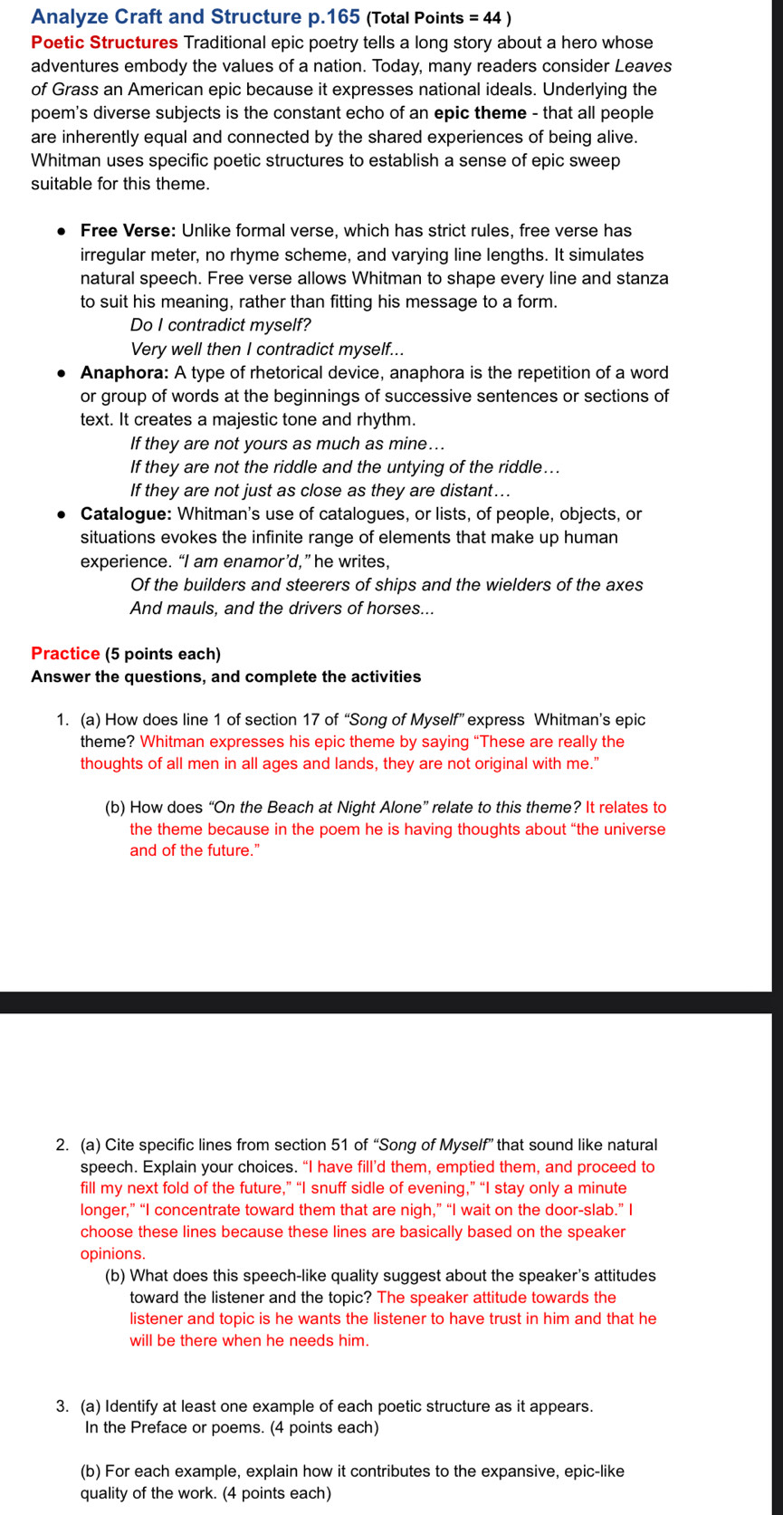 Solved: Analyze Craft and Structure p.165 (Total Points = 44 ) Poetic ...