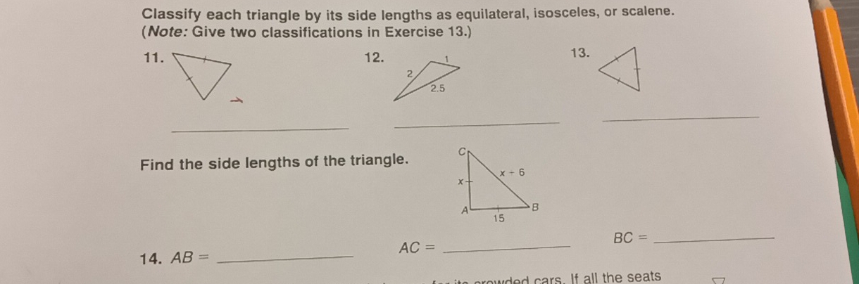 Solved: Classify each triangle by its side lengths as equilateral ...