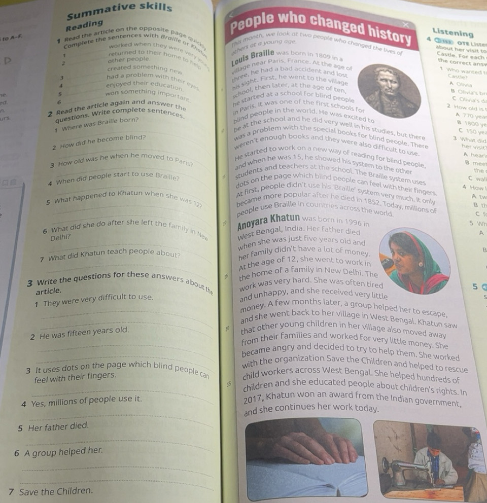 Risolto:Summative skills to A-F. Reading Listening People who changed ...