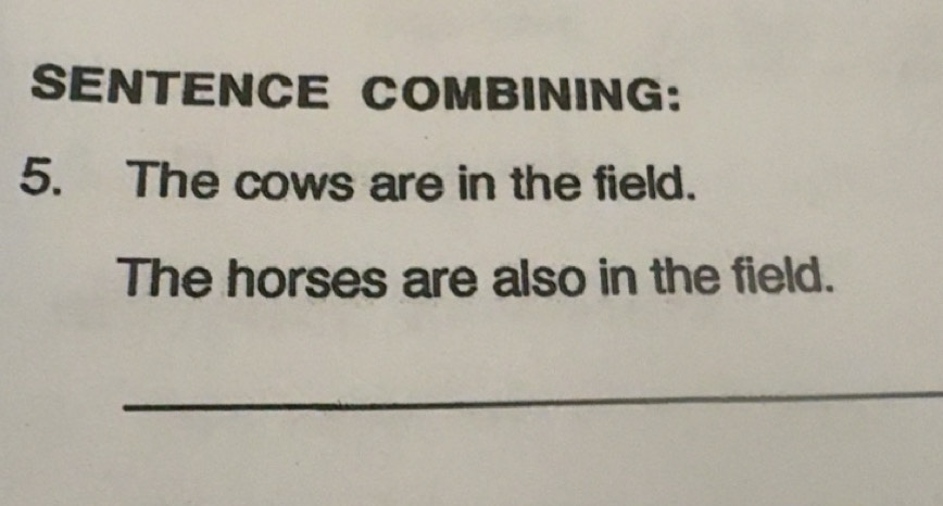 Solved: SENTENCE COMBINING: 5. The cows are in the field. The horses ...