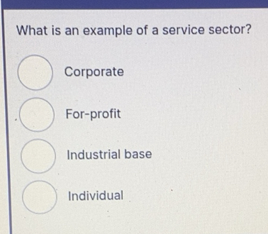 Solved: What is an example of a service sector? Corporate For-profit ...