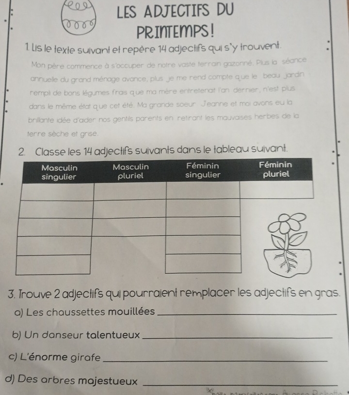 Solved: LES ADJECTIFS DU PRINTEMPS! 1. Lis le texte suivant et repère ...