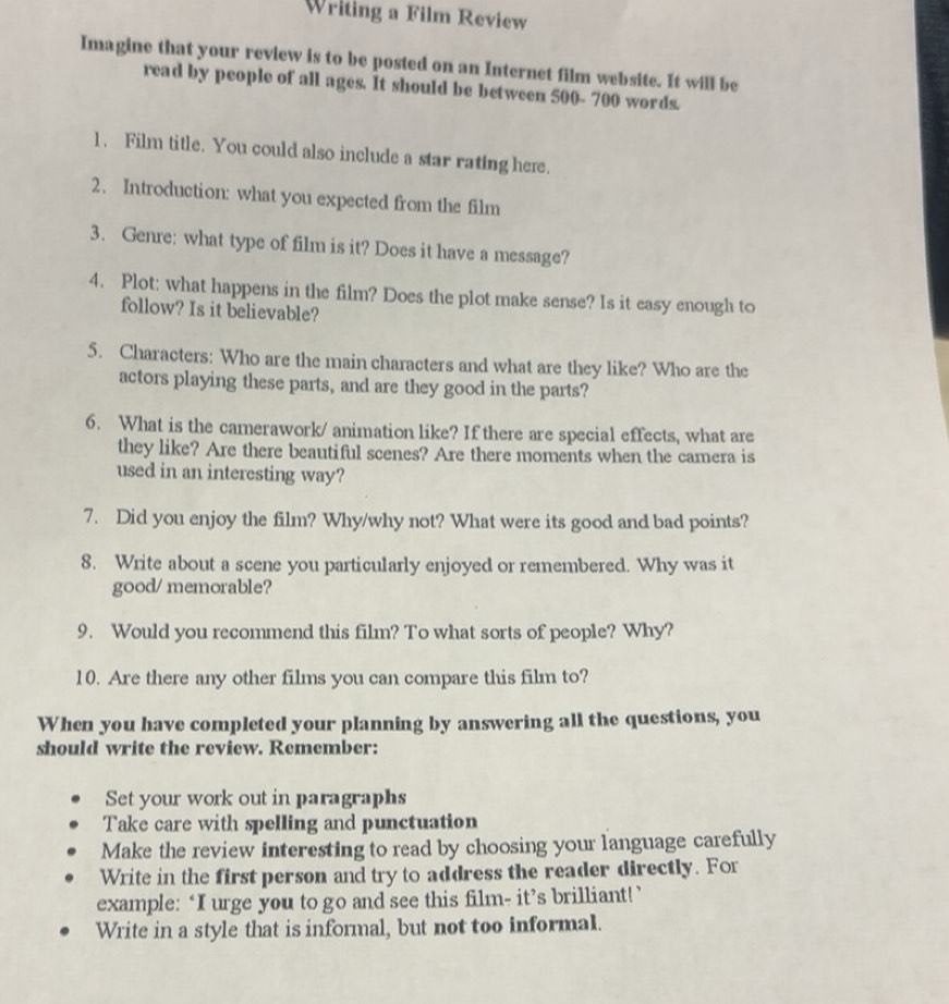 Solved: Writing a Film Review Imagine that your review is to be posted ...