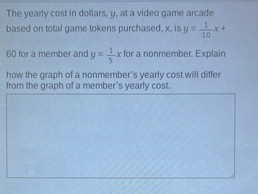 Solved: The yearly cost in dollars, y, at a video game arcade based on ...