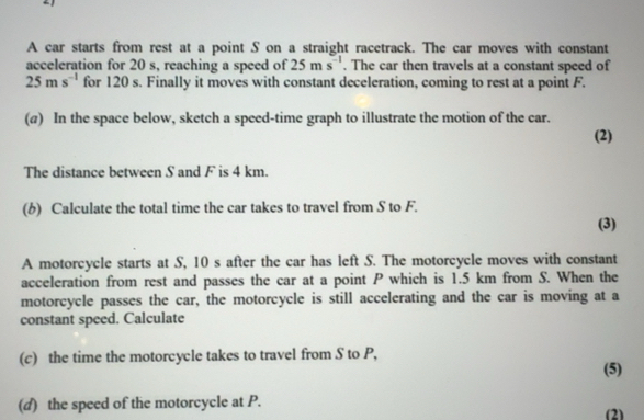 Solved: A car starts from rest at a point S on a straight racetrack ...