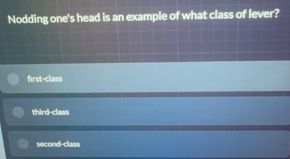 Solved: Nodding one's head is an example of what class of lever? first ...