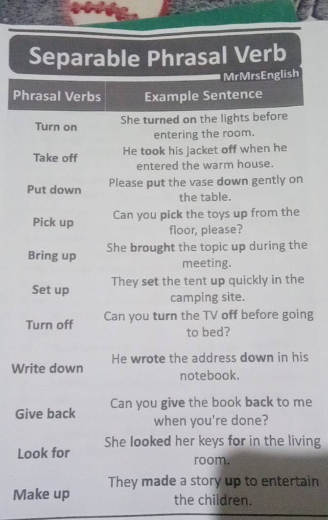 Resuelto:Separable Phrasal Verb MrMrsEnglish Phrasal Verbs Example ...
