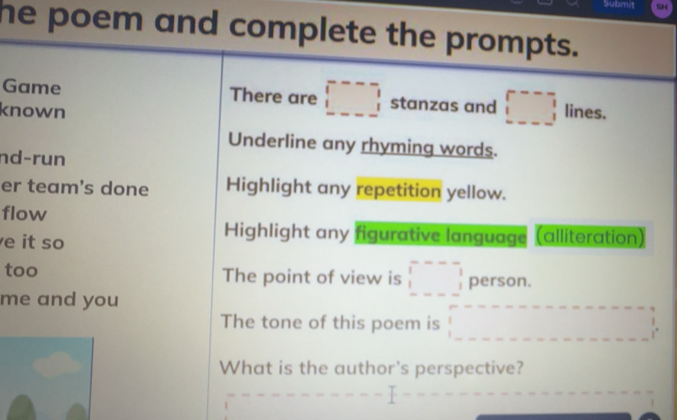 Solved: Submit he poem and complete the prompts. Game There are stanzas ...