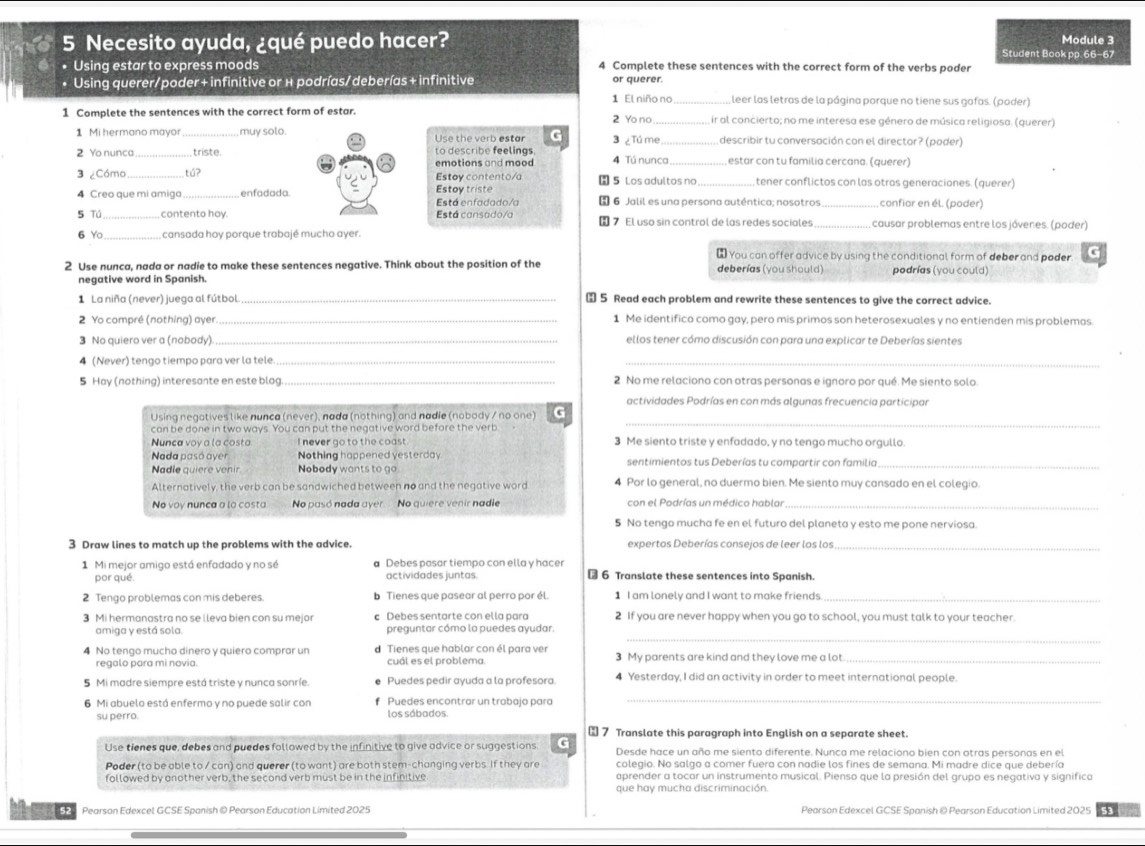 Solved: Necesito ayuda, ¿qué puedo hacer? Student Book pp 66-67 Module ...