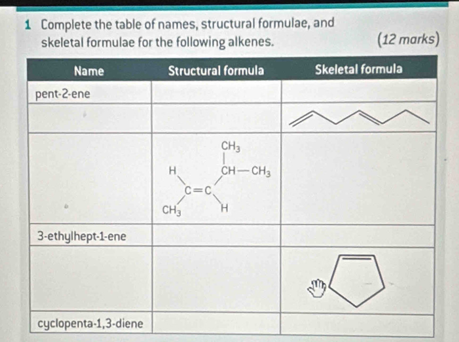 Solved: Complete the table of names, structural formulae, and skeletal ...
