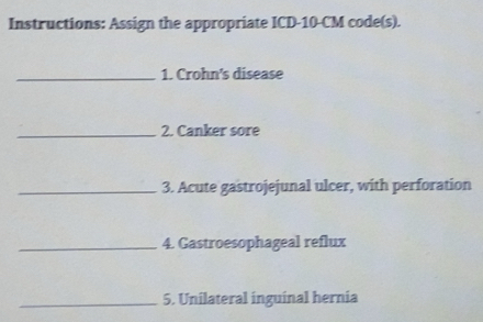 Solved: Instructions: Assign the appropriate ICD- 10-CM code(s). _1 ...