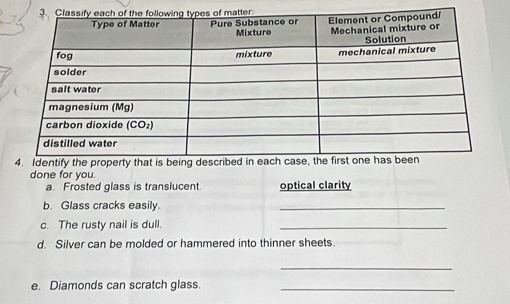 Solved: done for you. a. Frosted glass is translucent. optical clarity ...